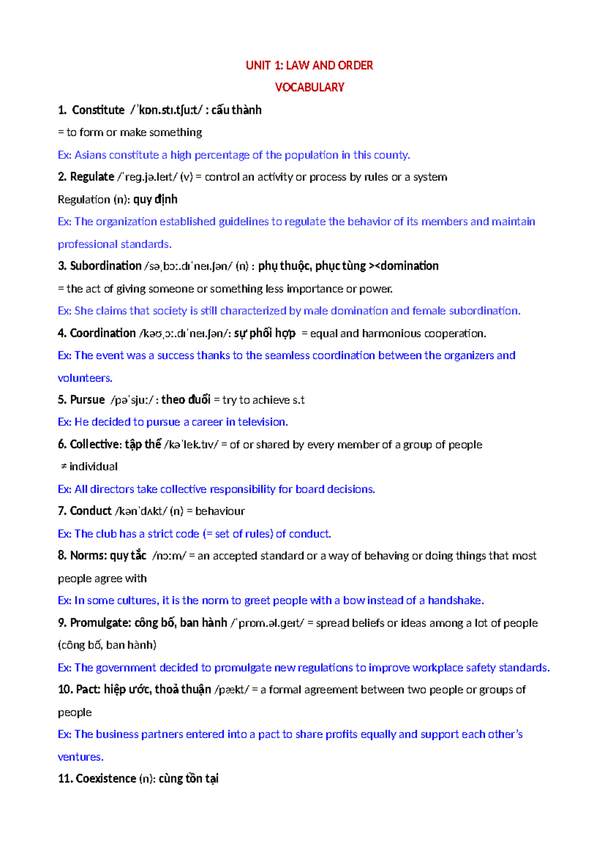 UNIT 1: LAW AND ORDER VOCABULARY - Key Terms and Definitions - Studocu