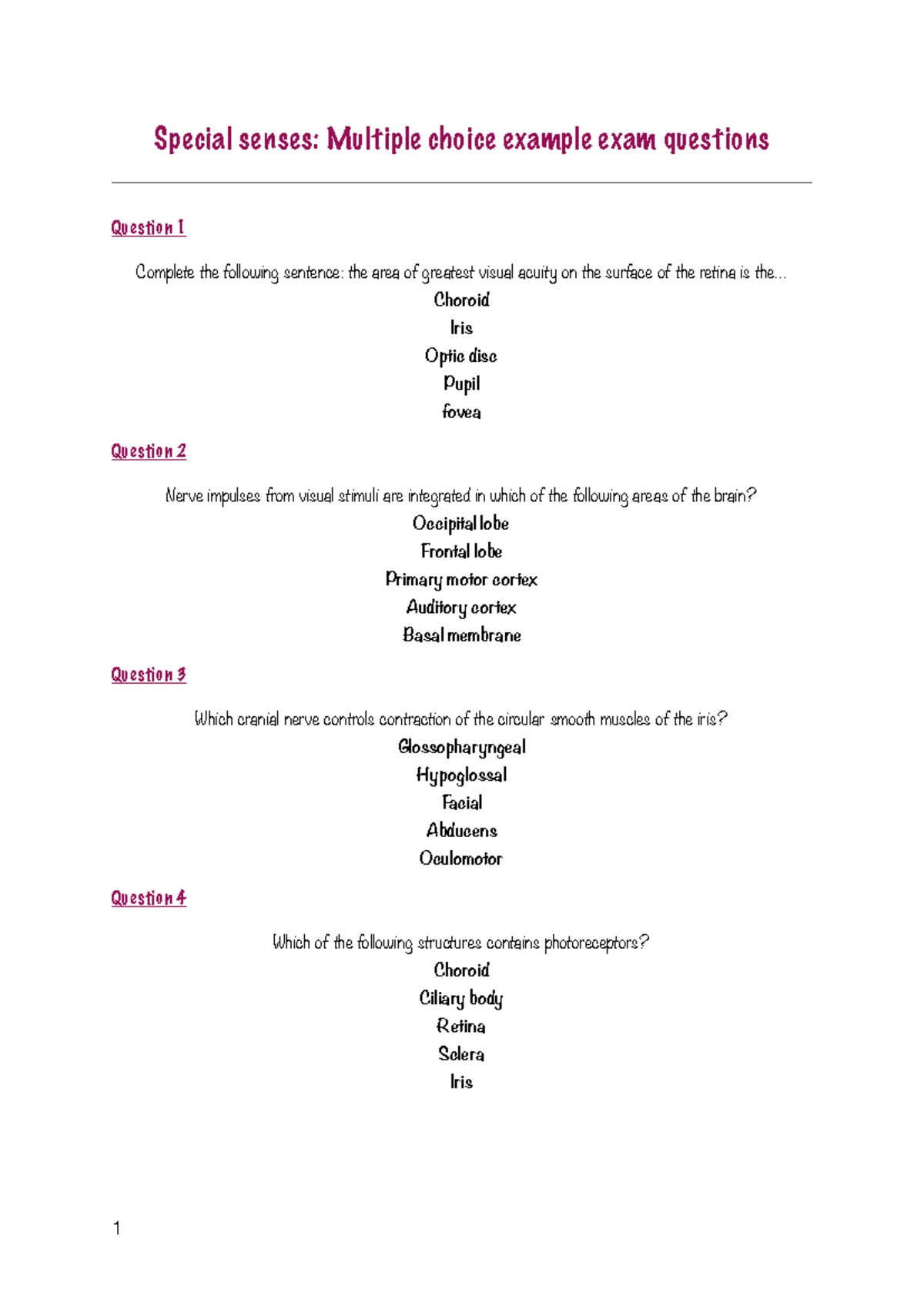 example exam questions on respiratory system - Respiratory system: Example multiple choice exam ...