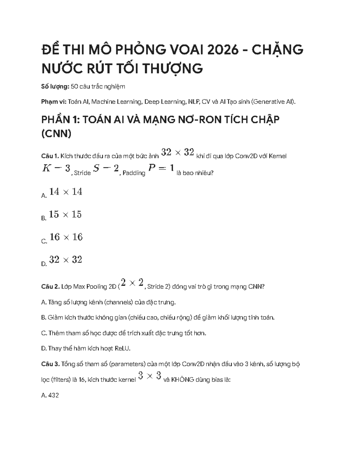 Đề Thi Thử Thách 50 Câu Trắc Nghiệm VOAI 2026 - Studocu
