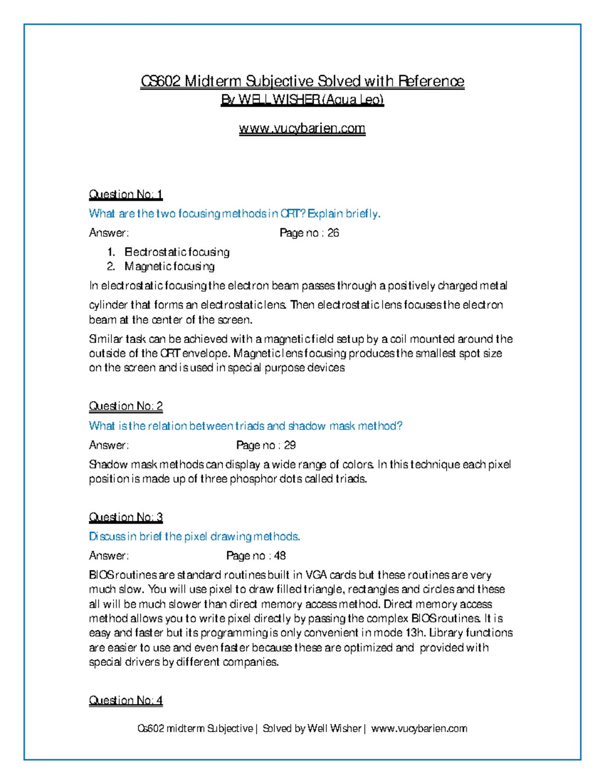 Cs602 Midterm Solved Mcqs Cs602 Computer Graphics Mcqs Midterm