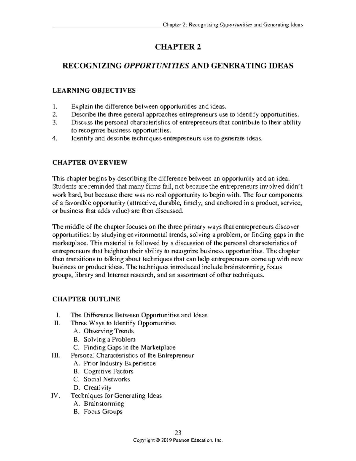 Entrepreneurship 23: Recognizing Opportunities & Generating Ideas - Studocu