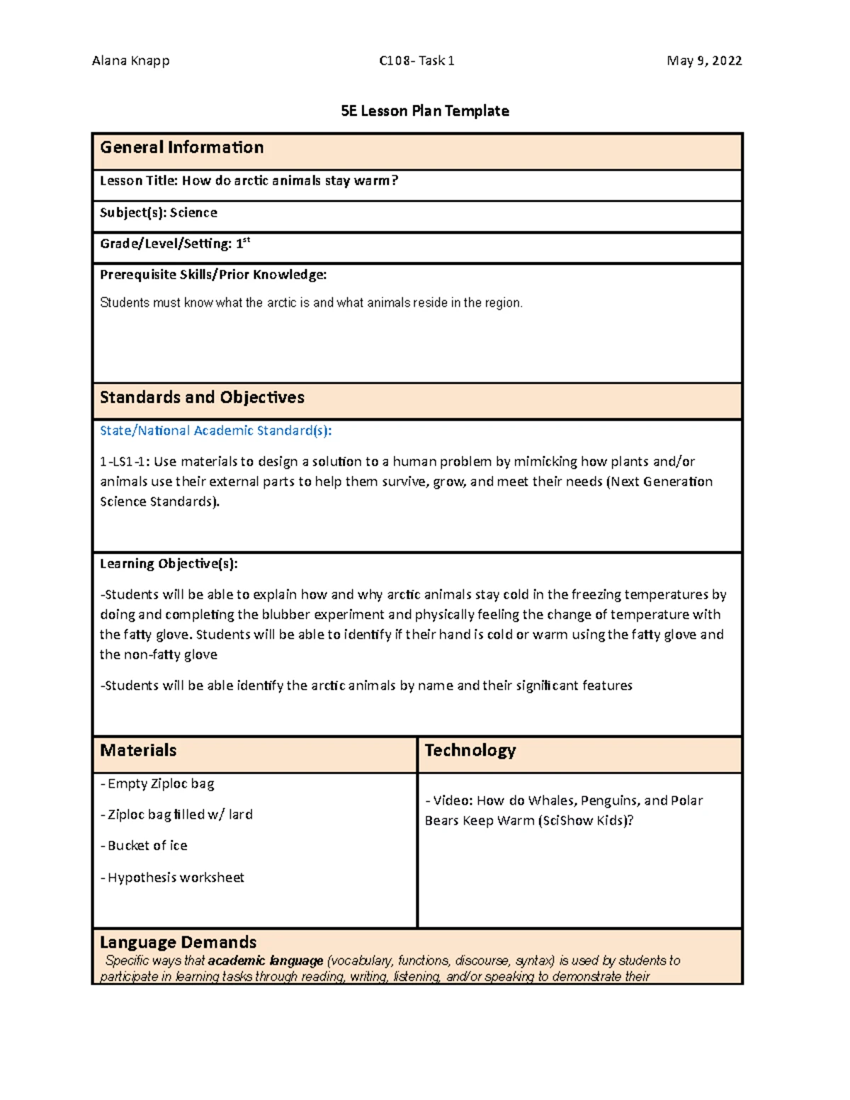 WGU 5E Lesson Plan Science Elementary Methods - C108: Elementary ...