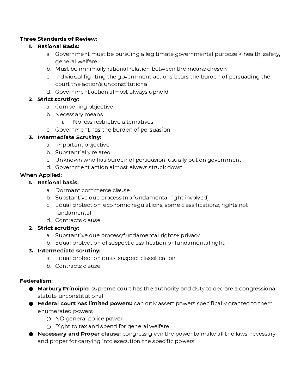 Con Law Summed - outline - Three Standards of Review: 1. Rational Basis ...