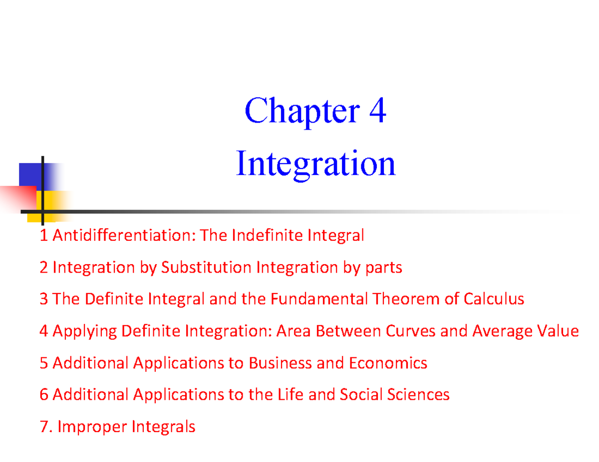 Calculus Chapter 4: Integration and Antidifferentiation Concepts - Studocu
