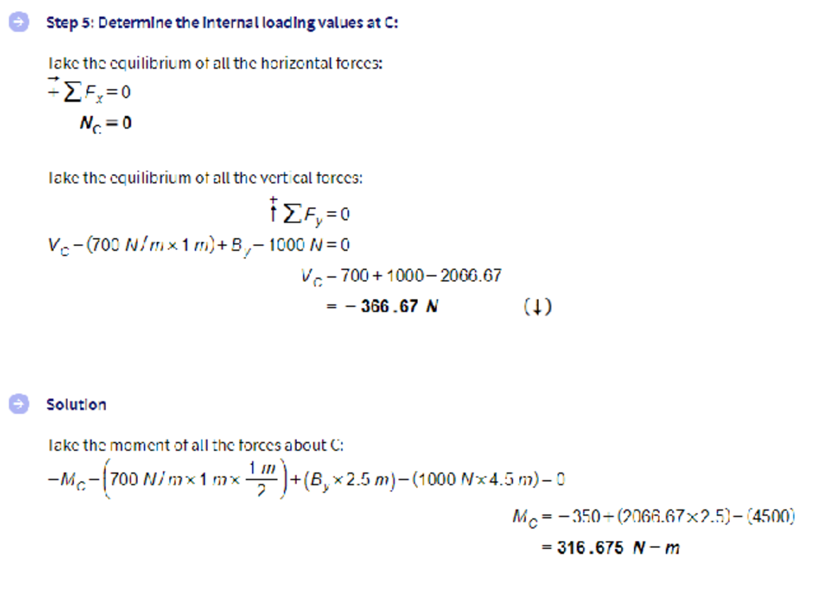 Png2pdf - Worked Probelms - PHY 321 - Step 5: Determine the internal loading values at C: Take ...