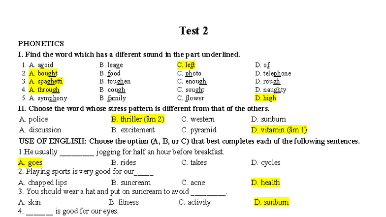 Test 2 & 3 PHONETICS I & PRONUNCIATION Practice - Studocu