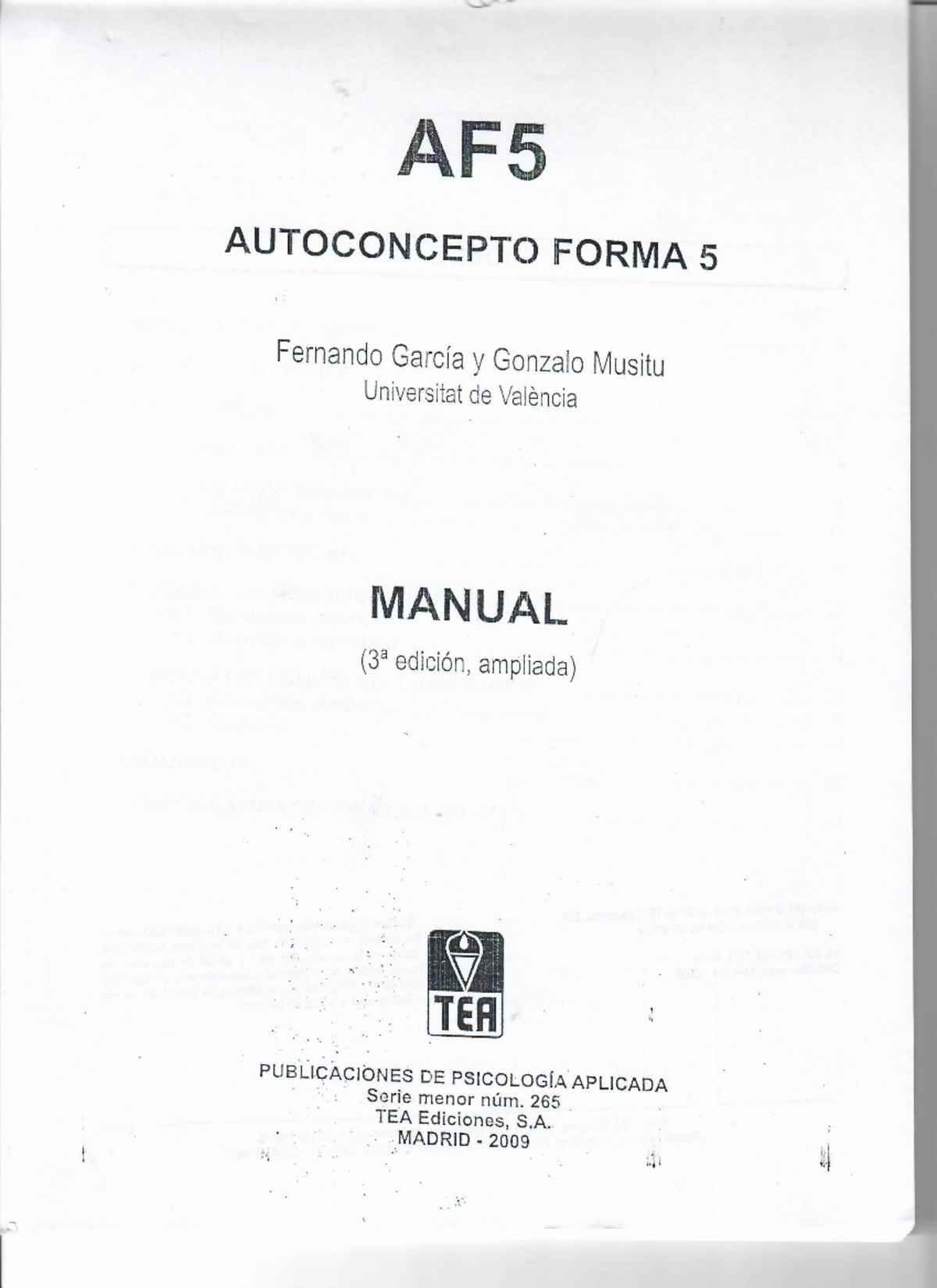 AF5 Autoconcepto Forma 5: Manual y Justificación Teórica - Studocu