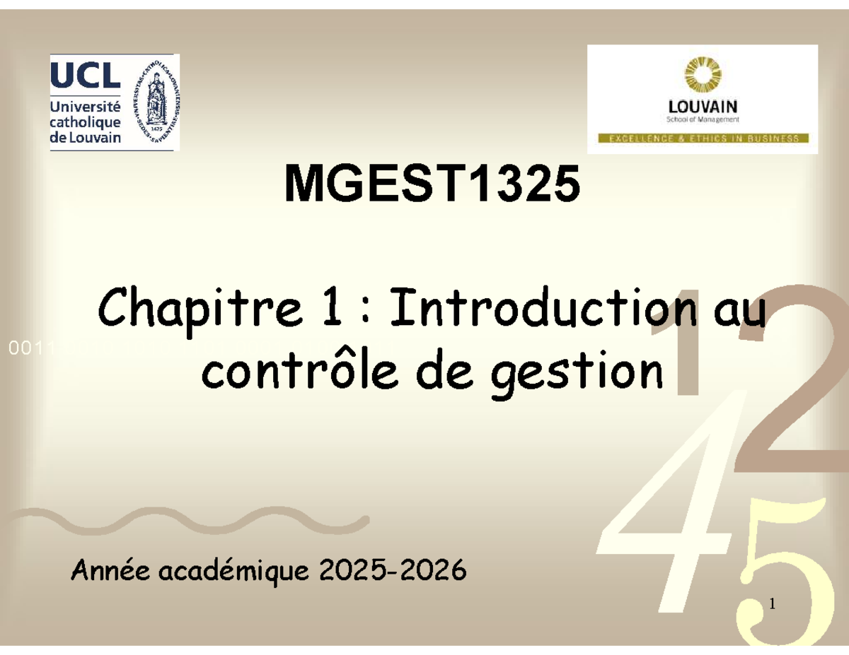 MGEST1325 Chapitre 1 : Introduction au Contrôle de Gestion - Studocu