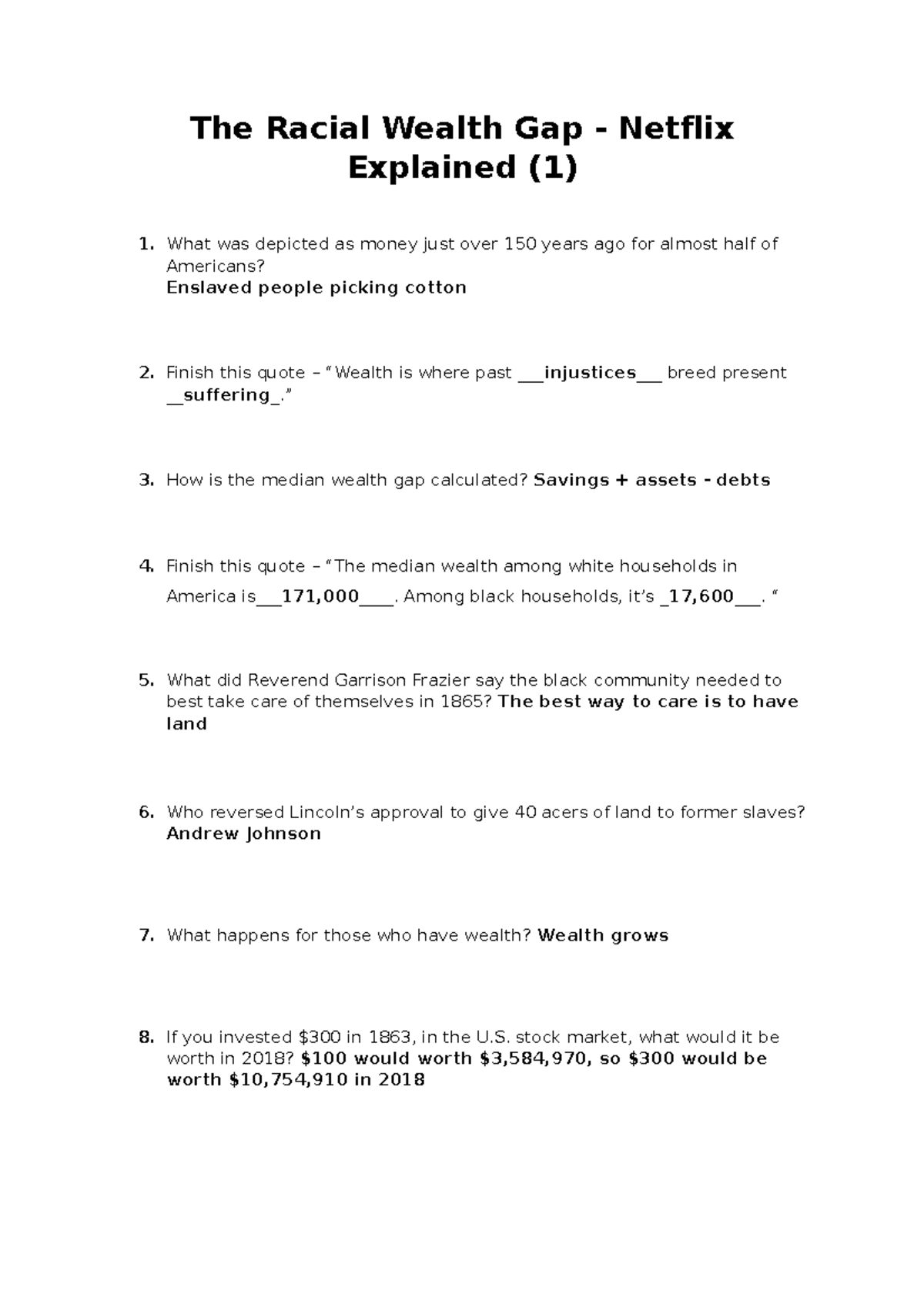Racial Wealth Gap Assignment: Key Insights and Analysis - Studeersnel