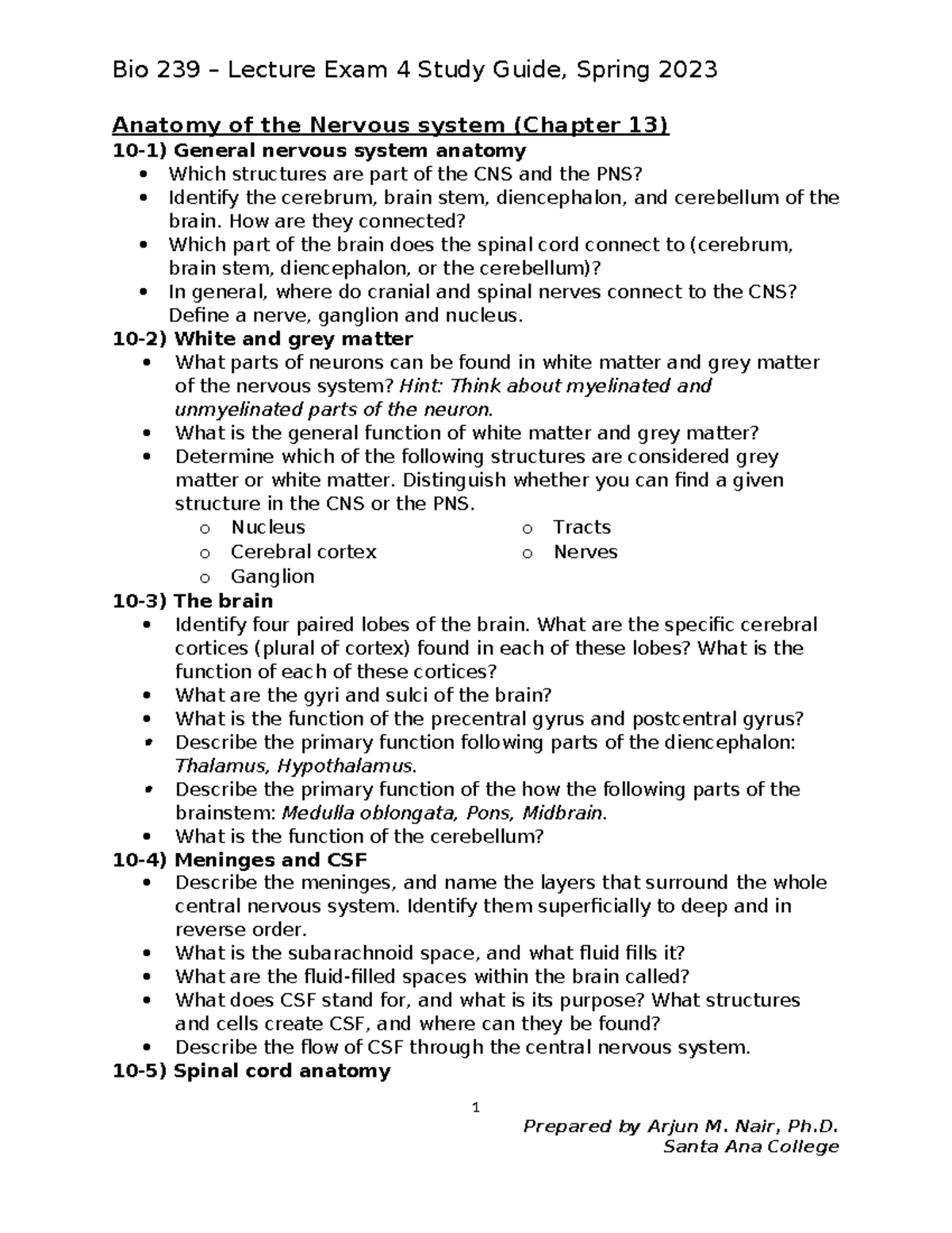 Anatomy of the Nervous System: Exam 4 Study Guide (Course Code Included ...