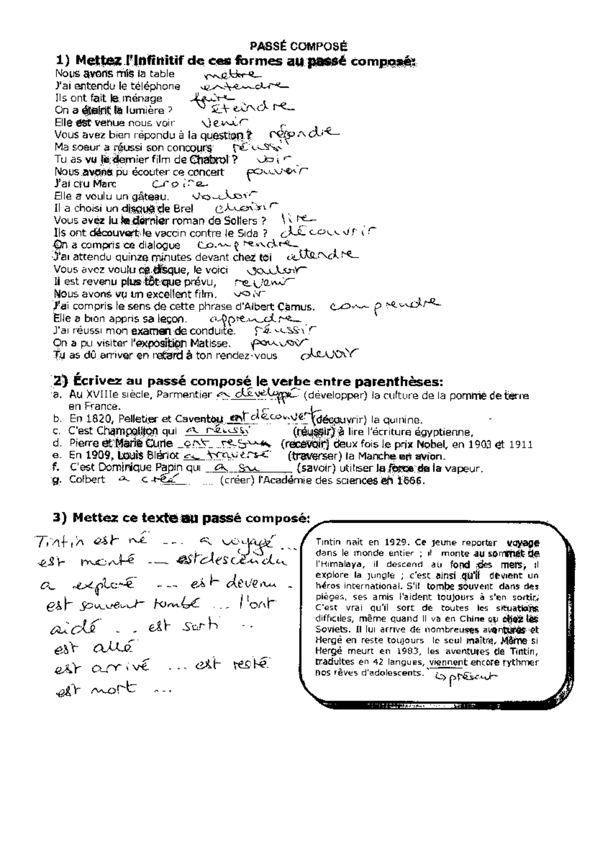 Passé Composé - Corrigé et Exercices Pratiques - Studocu
