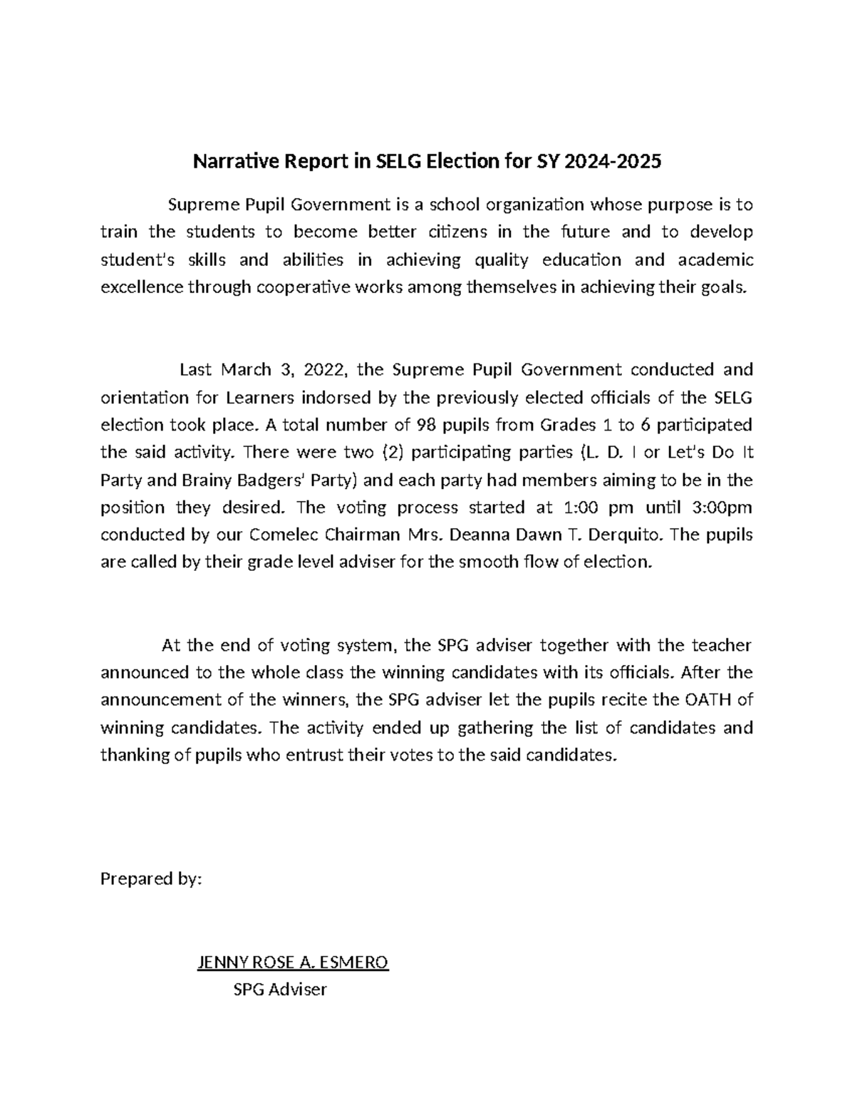 Narrative Report: SELG Election 2025 Overview and Outcomes - Studocu