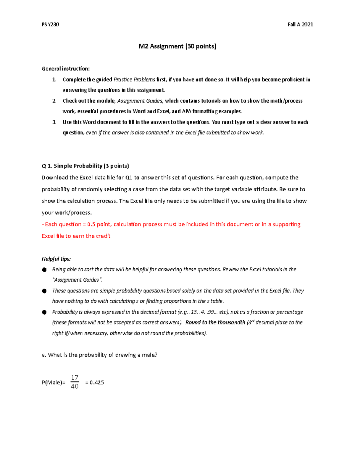 Psy230 m2 Assignment - PSY230 Fall A 2021 M2 Assignment (30 points ...