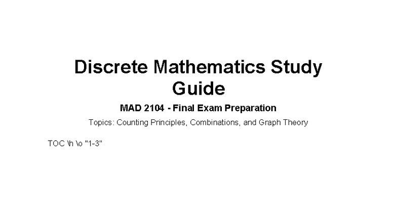 MAD 2104 Final Exam Study Guide: Counting, Combinations & Graph Theory ...
