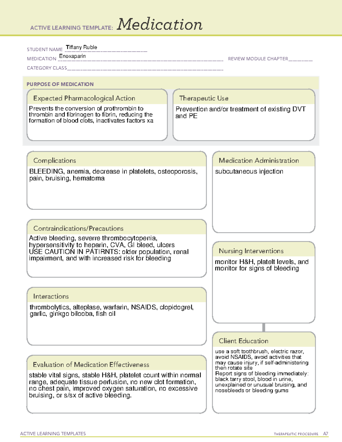ACTIVE LEARNING TEMPLATE: Enoxaparin Review Module - Studocu