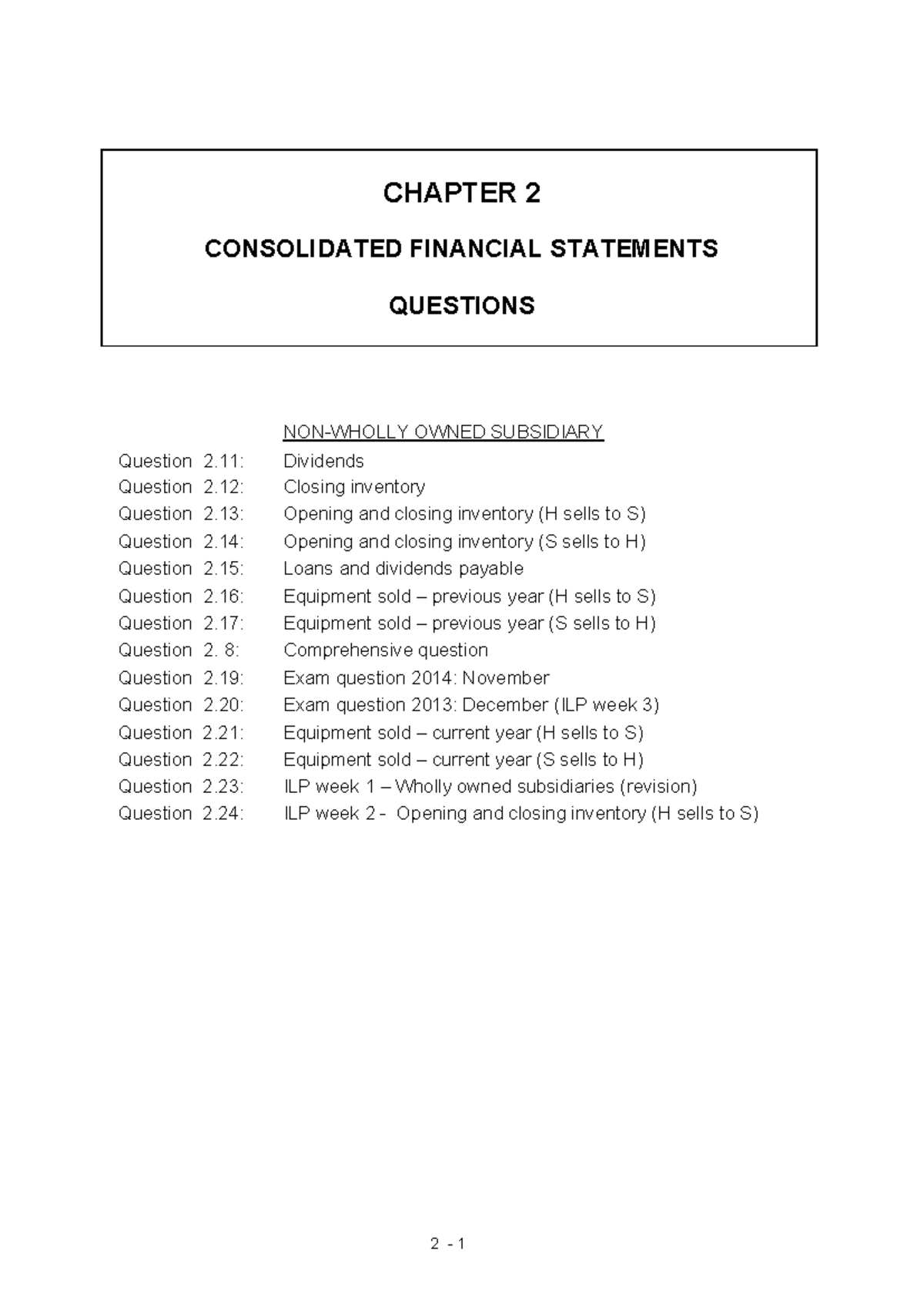 CHAPTER 2: CONSOLIDATED FINANCIAL STATEMENTS QUESTIONS (NCI) - Studocu