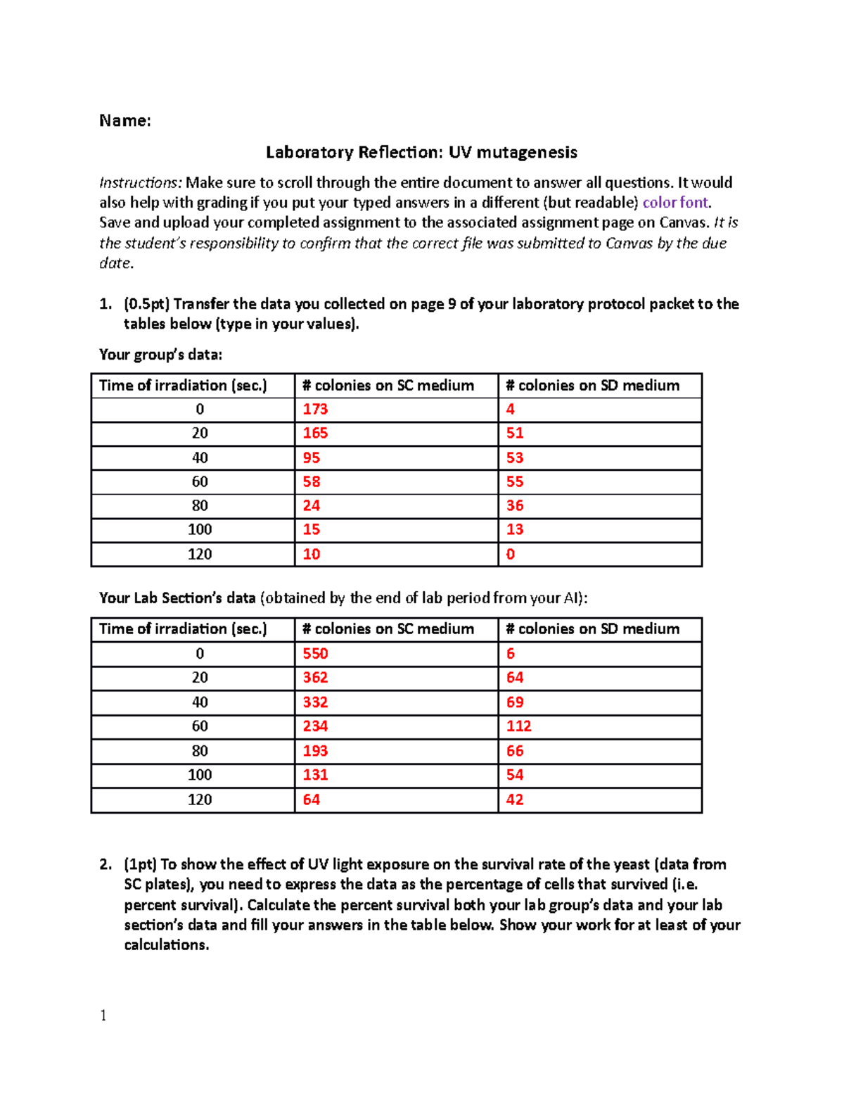L113 Week 5 Lab Reflection: Effects of UV Mutagenesis on Yeast - Studocu