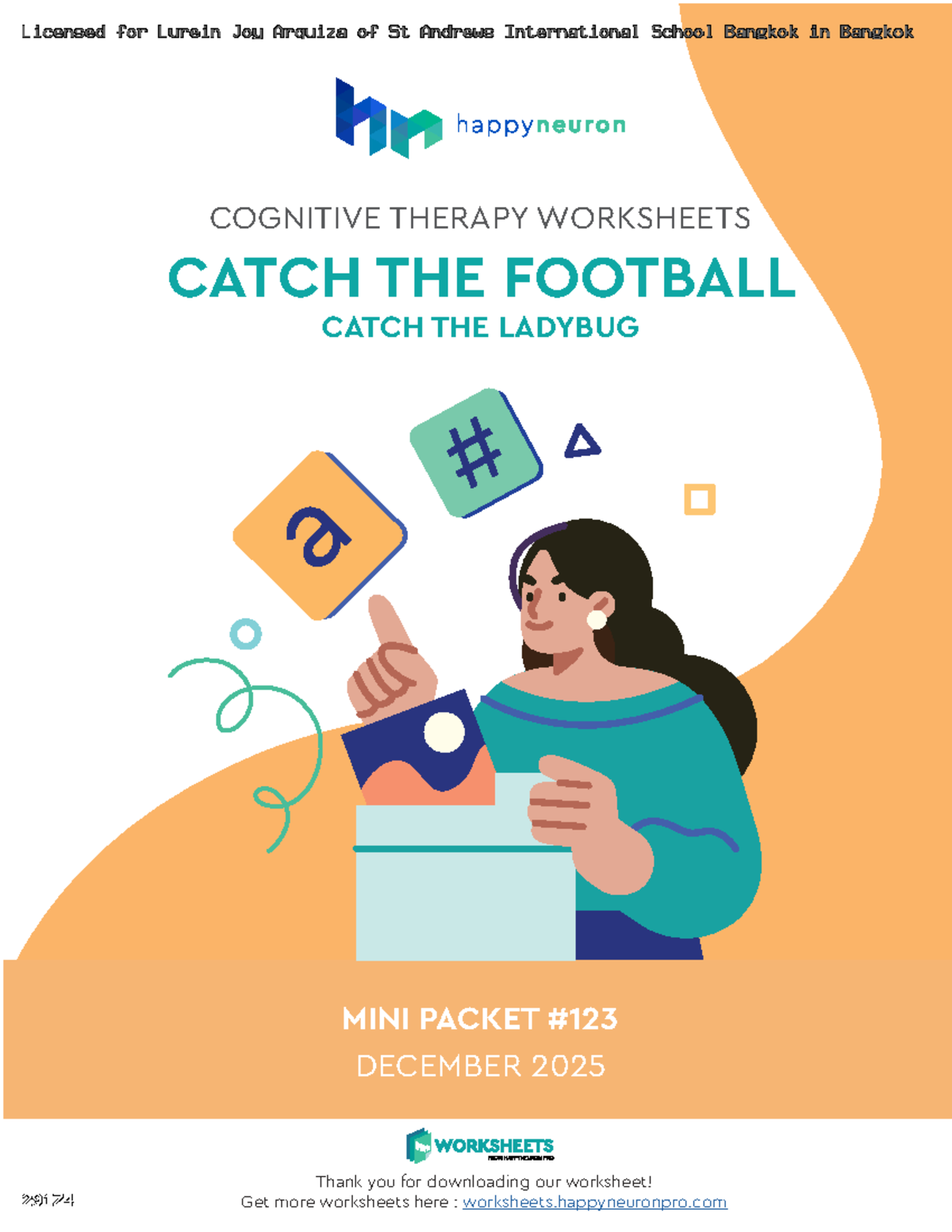 COGNITIVE THERAPY WORKSHEETS: CATCH THE LADYBUG MINI PACKET #123 - Studocu