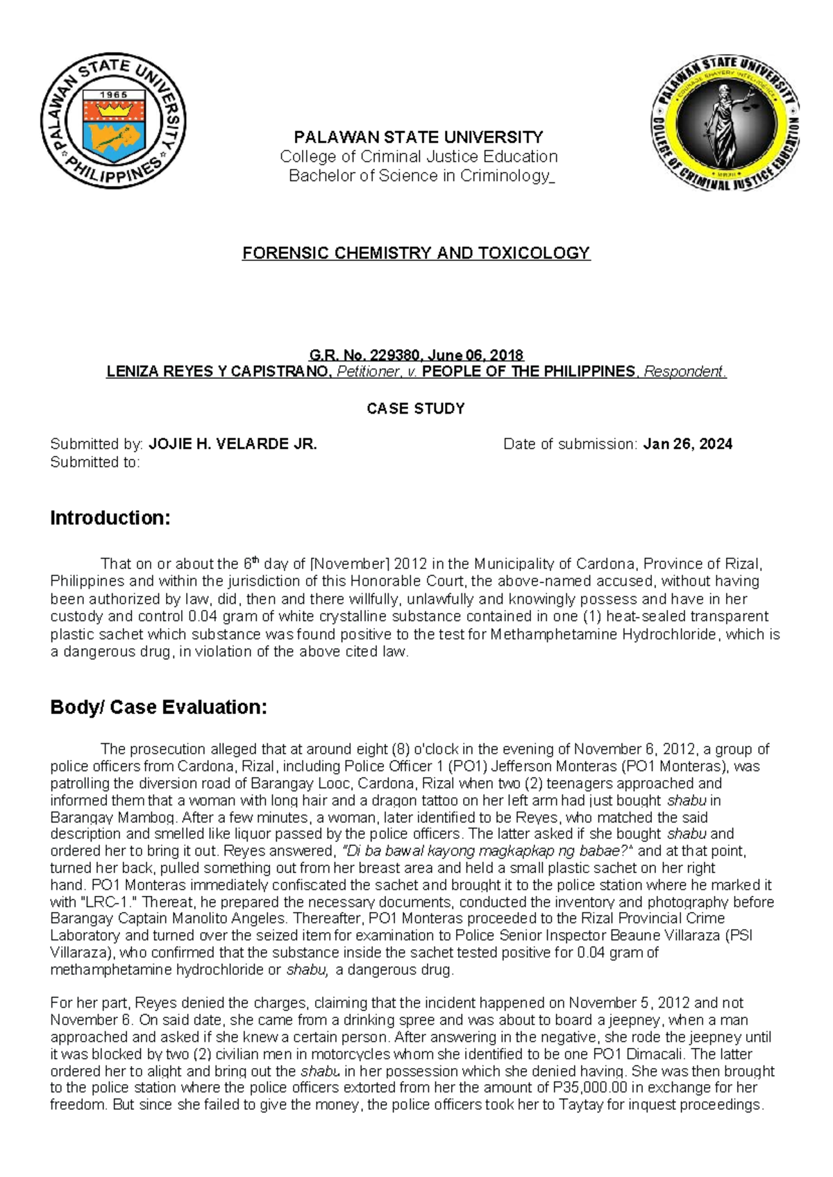 Forensic Chemistry Case Study: G.R. No. 229380 Analysis - Studocu