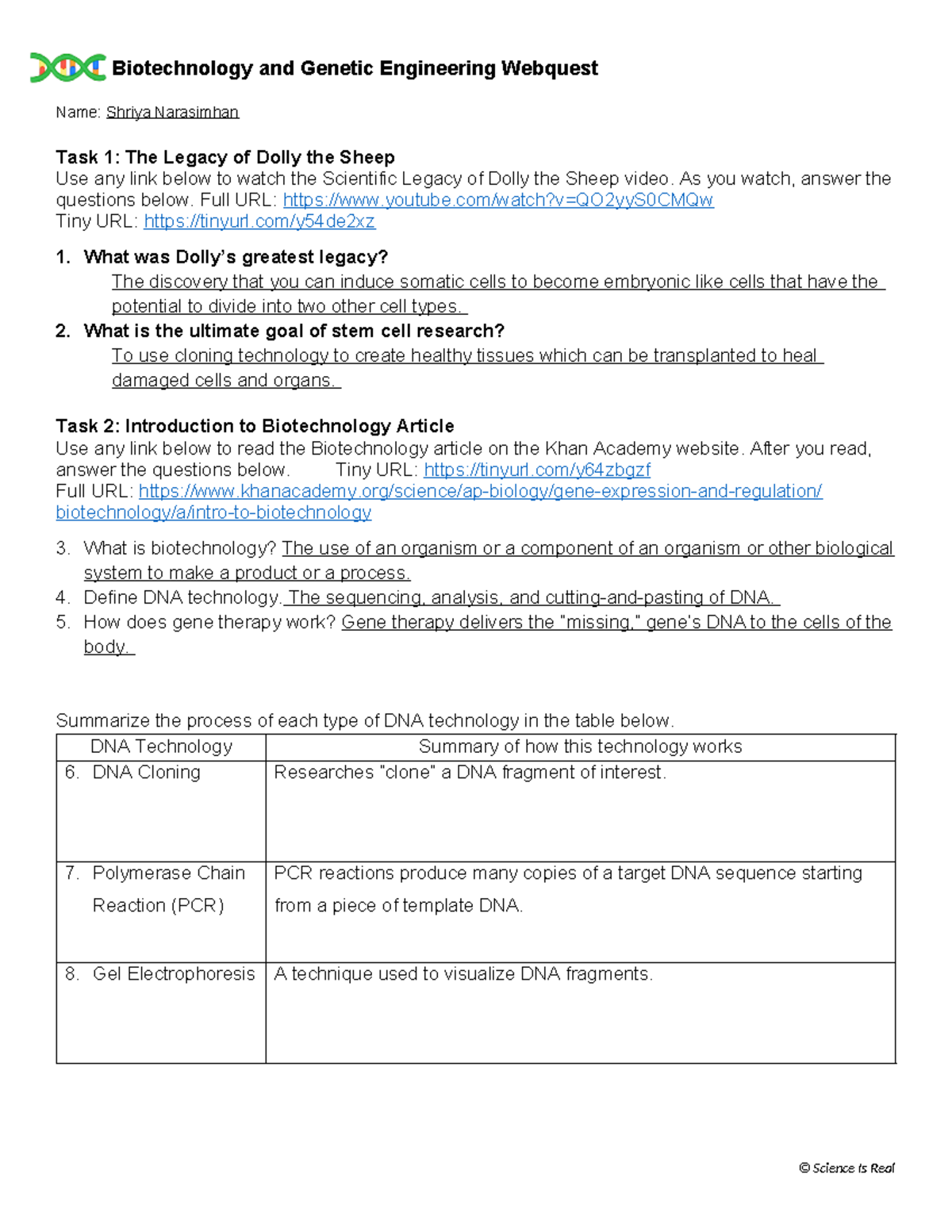 EOC Review Biotech & Genetic Engineering Webquest Overview - Studocu