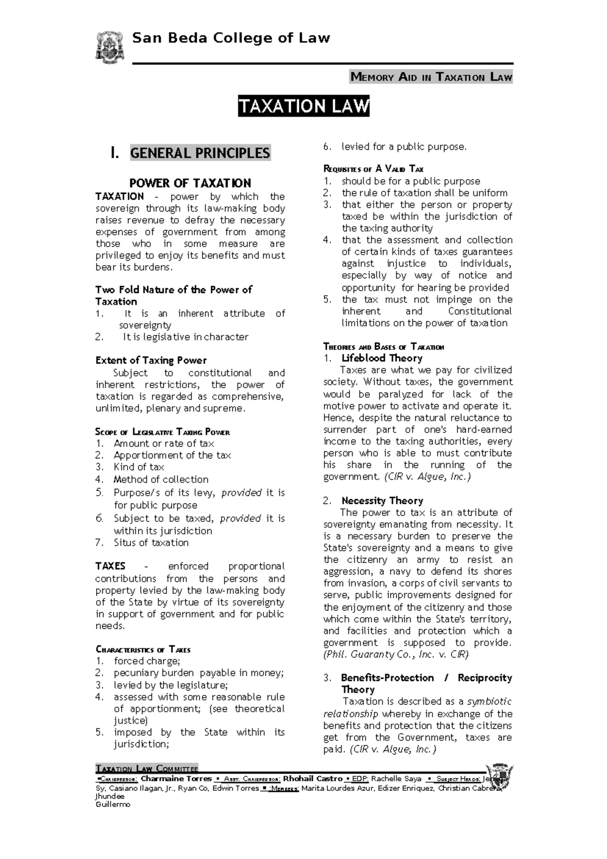 441883511 Taxation Law Study Guide with Key Concepts and Principles ...