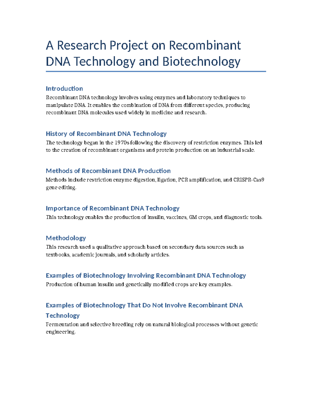 Recombinant DNA Technology Research Project: An Overview - Studocu