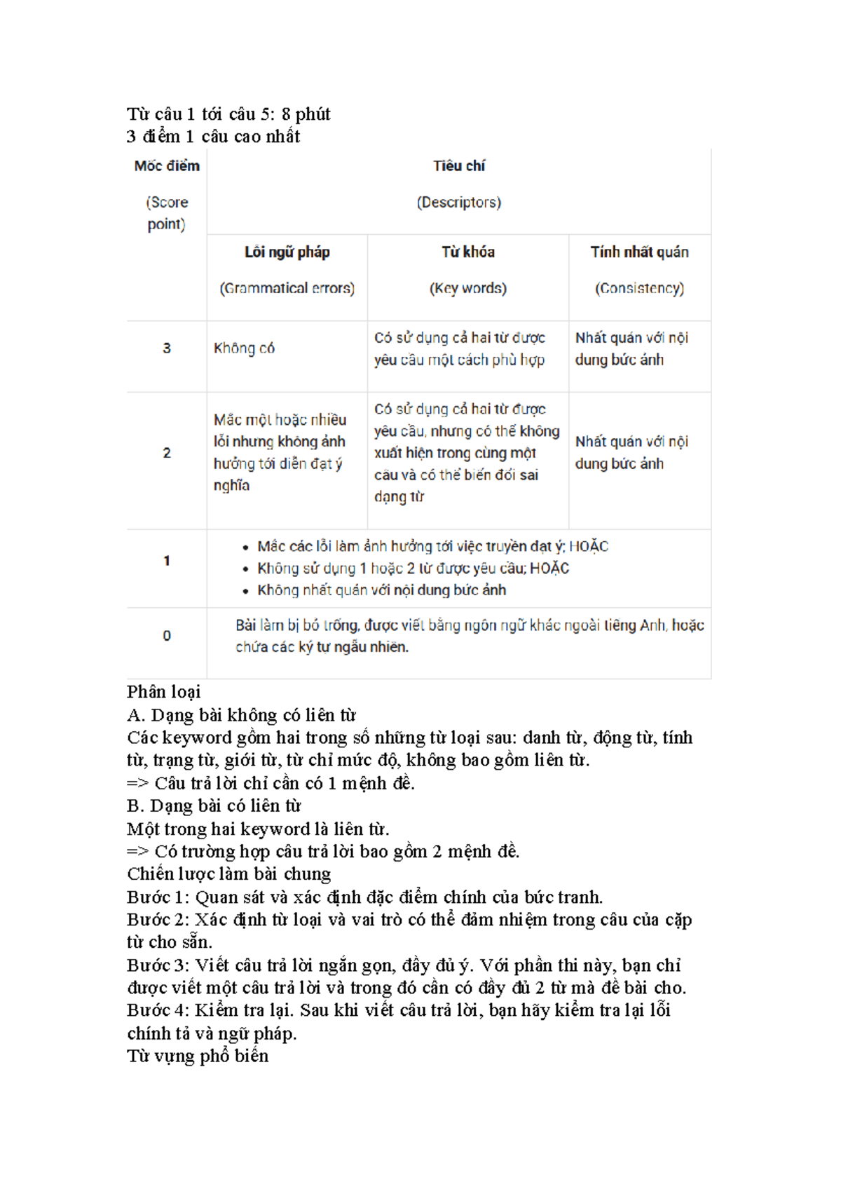 W1 5 - Chiến lược làm bài và từ vựng cho mô tả tranh - Studocu