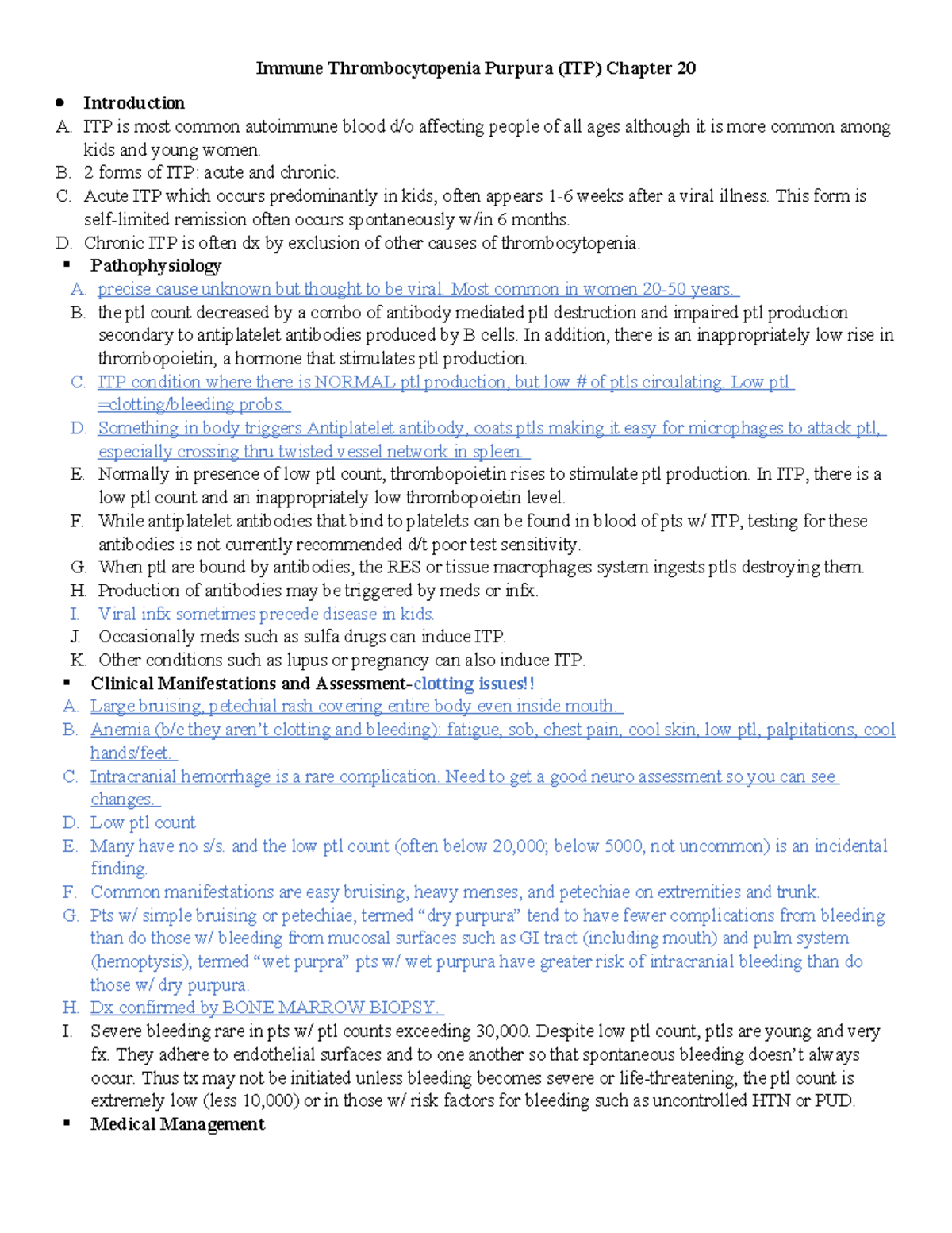 Immune Thrombocytopenia Purpura (ITP) Overview - Chapter 20 Outline ...