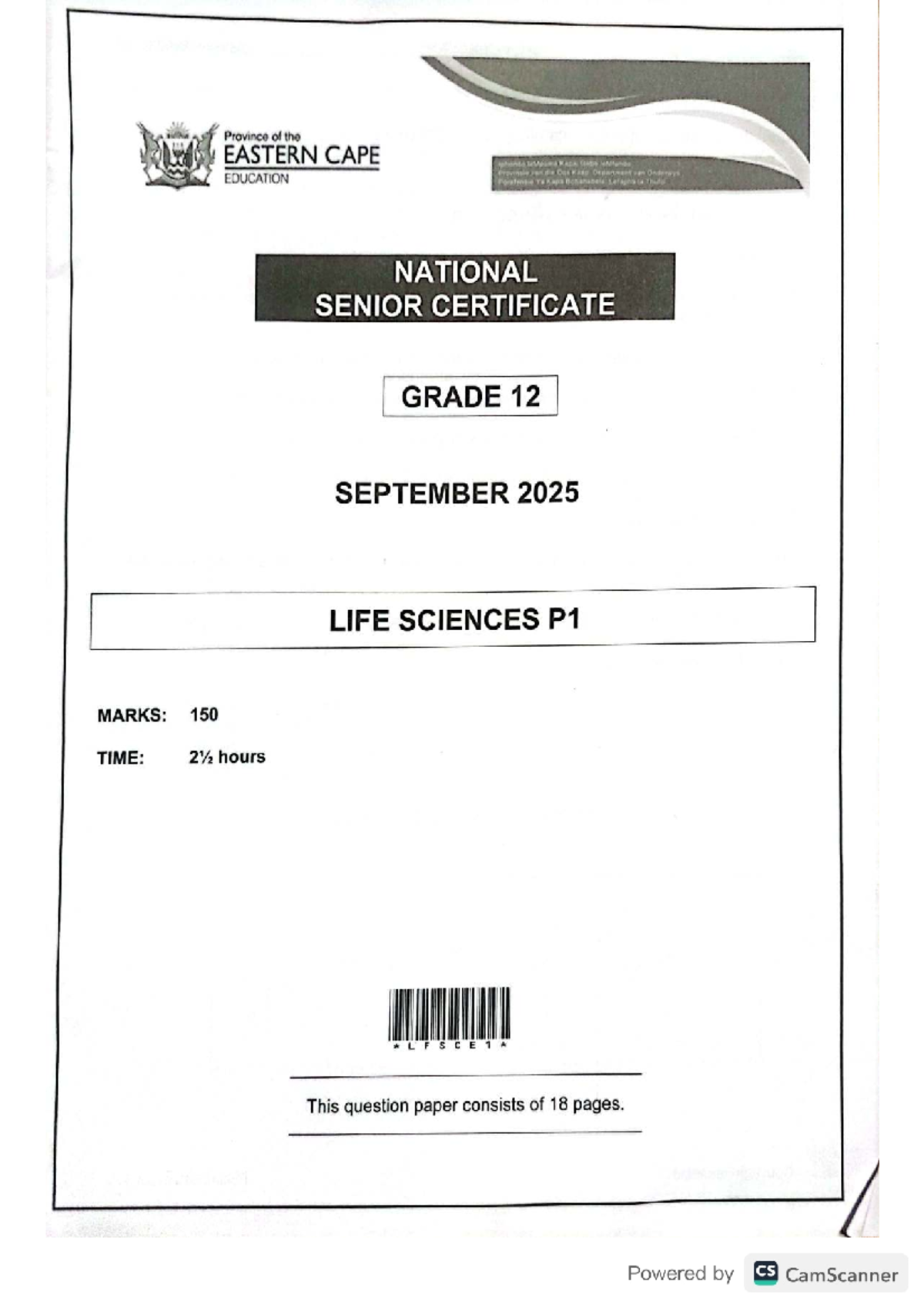 Life Sciences 2025 Trial Exam P1 - Eastern Cape - Studocu