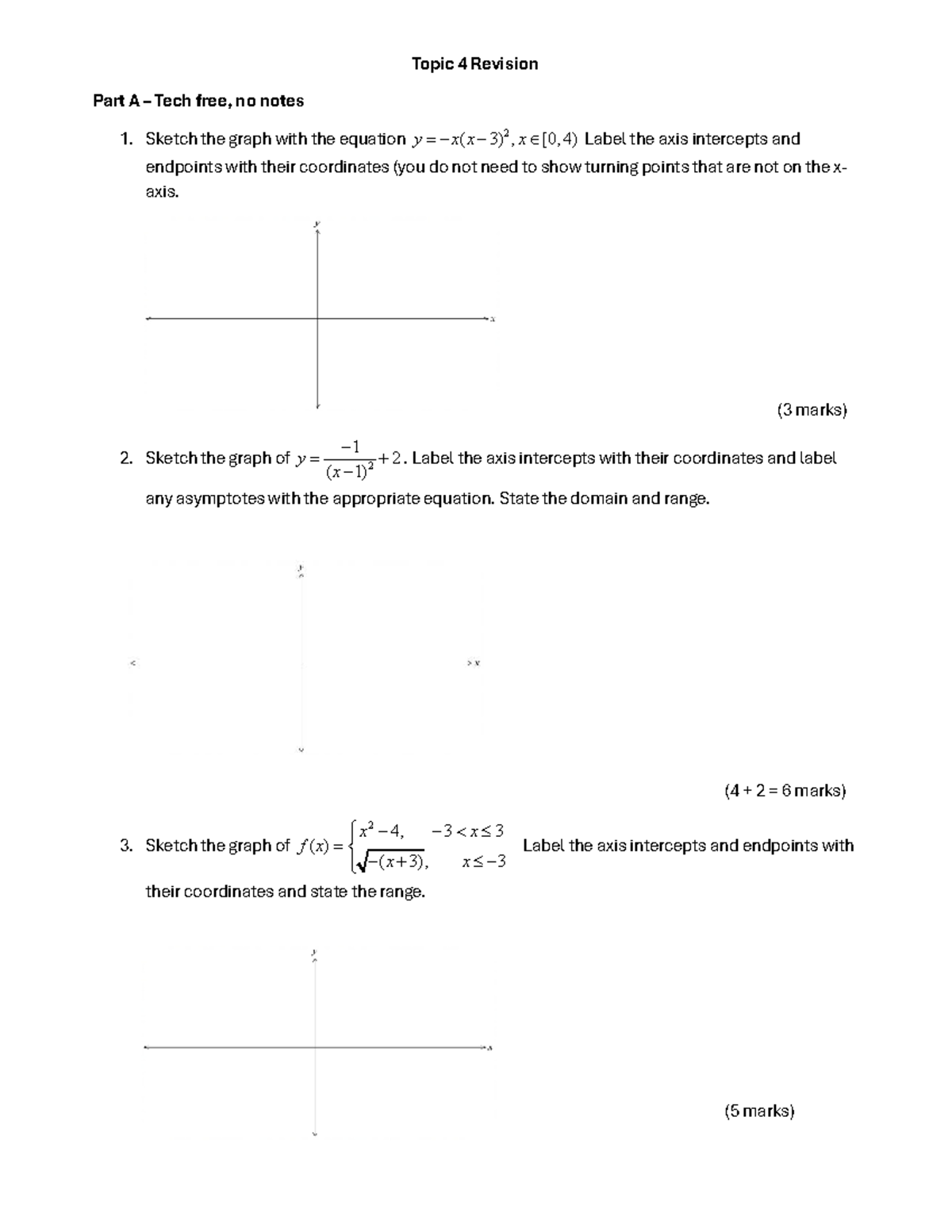 Test Revision: Topics 4 & 5 - Graph Sketching & Functions Analysis ...