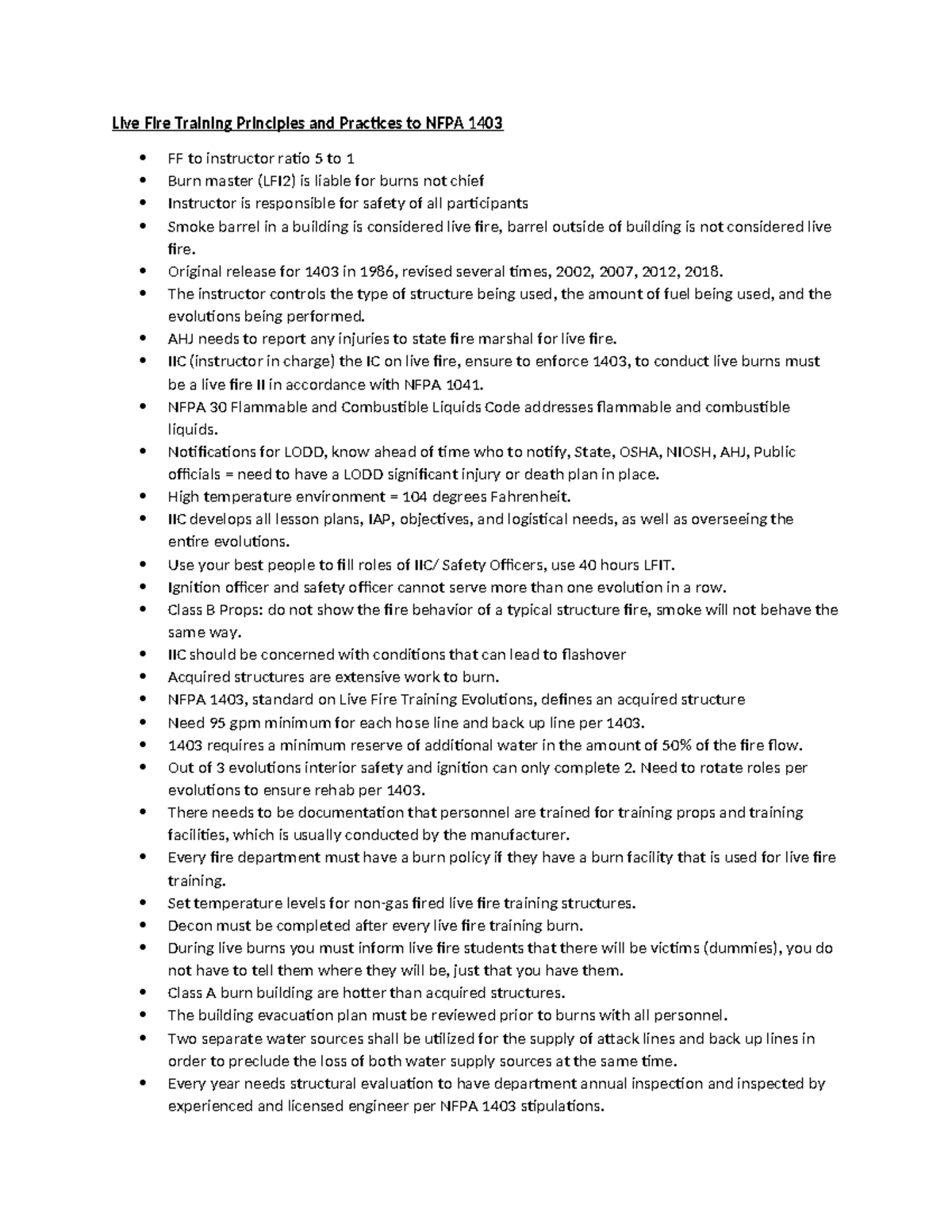 Live Fire Training 40 Hr Study Guide per NFPA 1403 Guidelines - Studocu