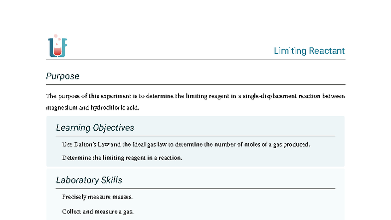 Chemistry Lab: Limiting Reactant Experiment (CHEM 101) - Studocu