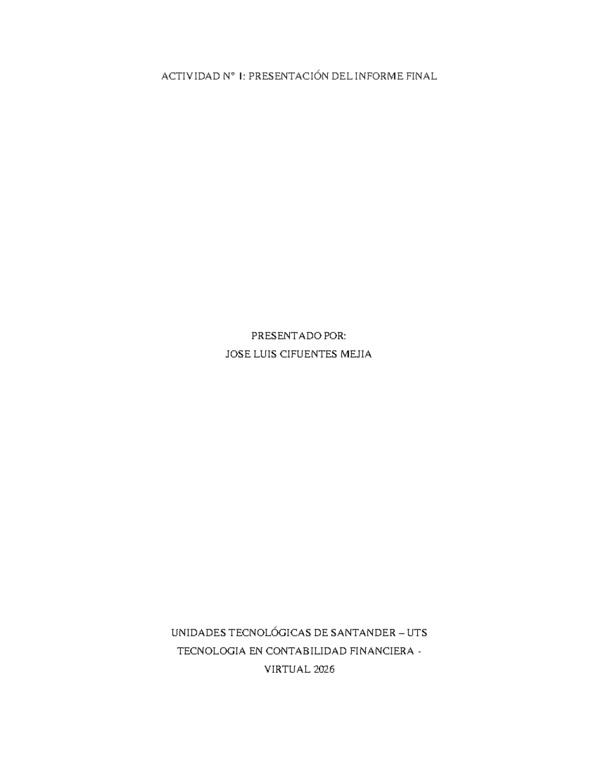 Informe Final de Estadística: Actividad 1 - UTS 2026 - Studocu
