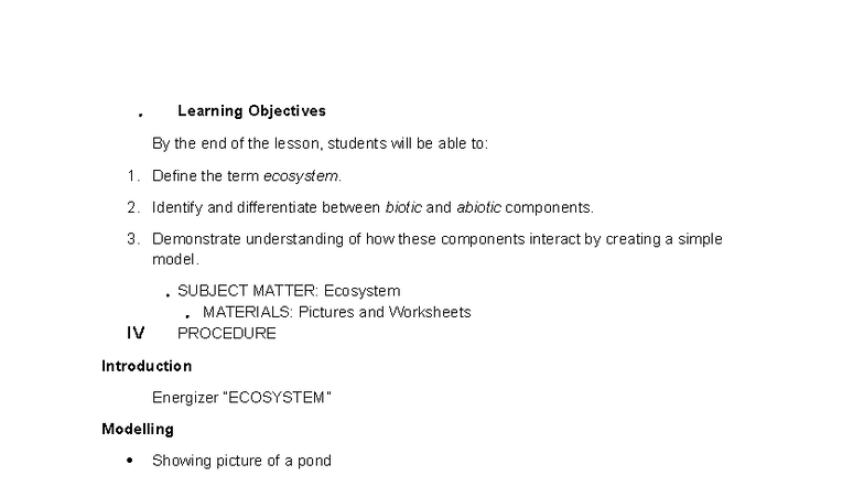 Lesson Plan: Understanding Biotic and Abiotic Components in Ecosystems ...