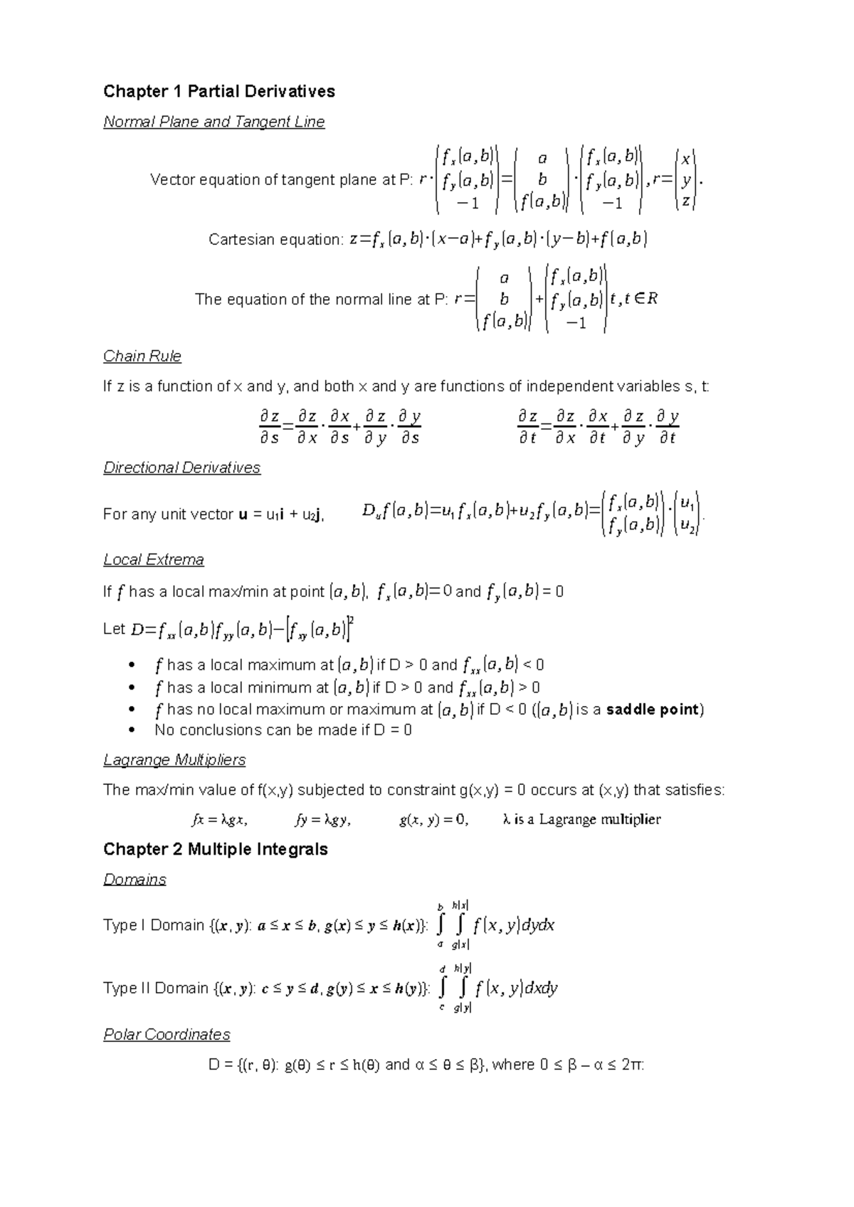 MA1511 Cheat Sheet - Print 2 pages per side. - Chapter 1 Partial ...