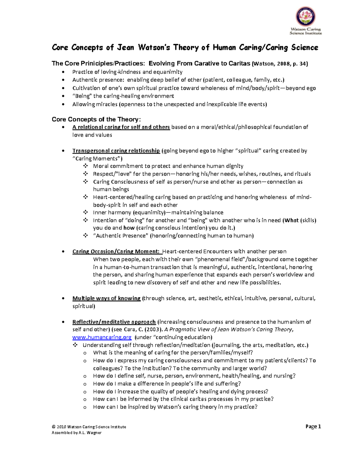 Watson's Theory of Human Caring: Core Concepts & Caritas Processes ...
