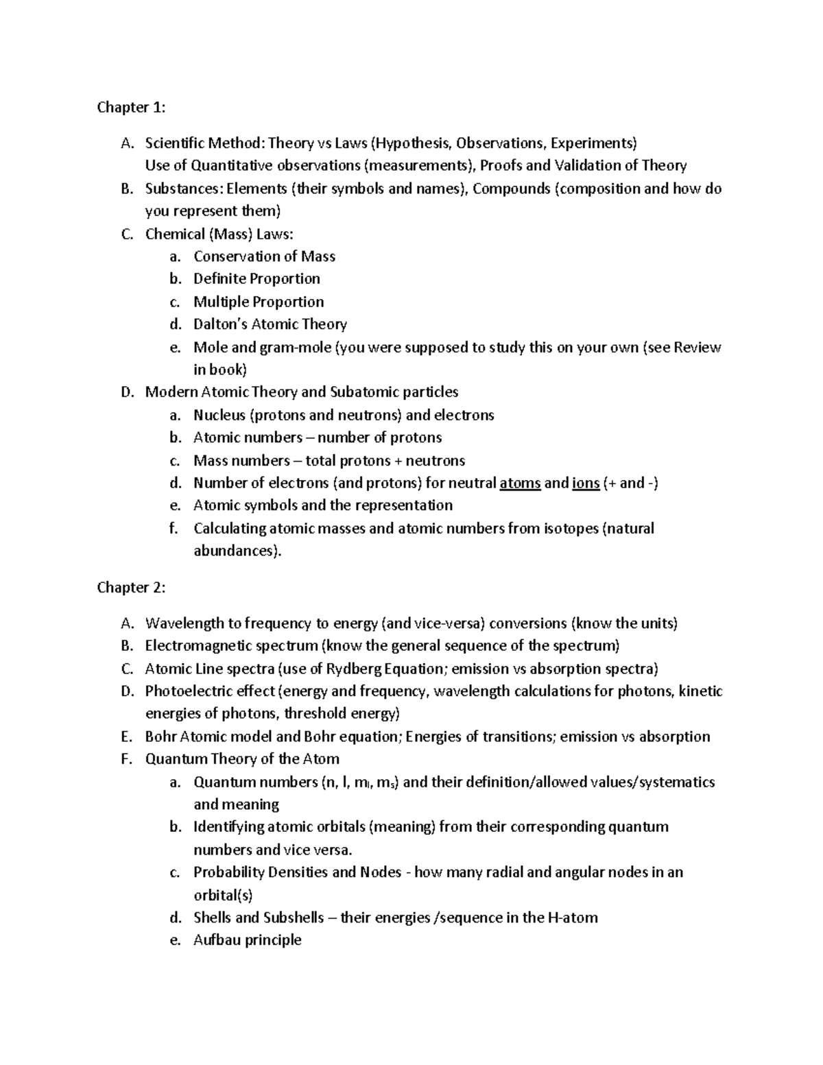 CHEM 1311 Exam 1 Review: Scientific Method & Atomic Theory - Studocu