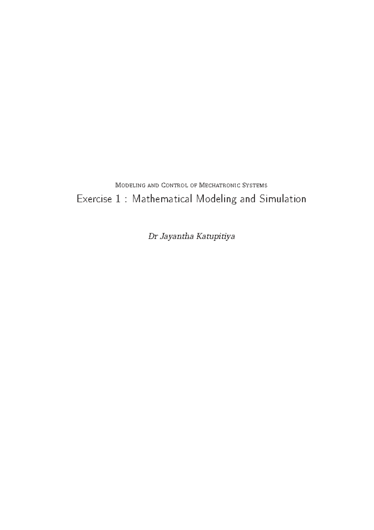 MTRN3020: Cruise Control - Exercise 1 on Mathematical Modeling - Studocu