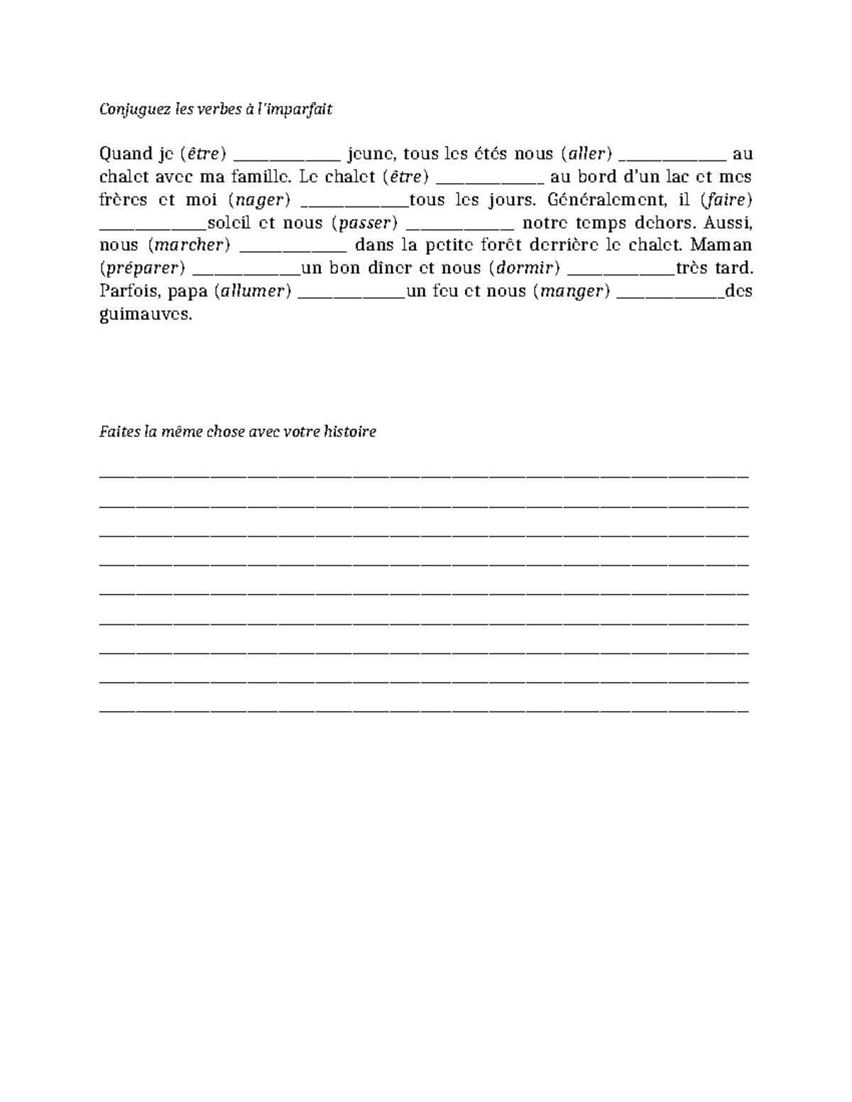 Actvité en classe imparfait - Conjuguez les verbes à l'imparfait Quand ...