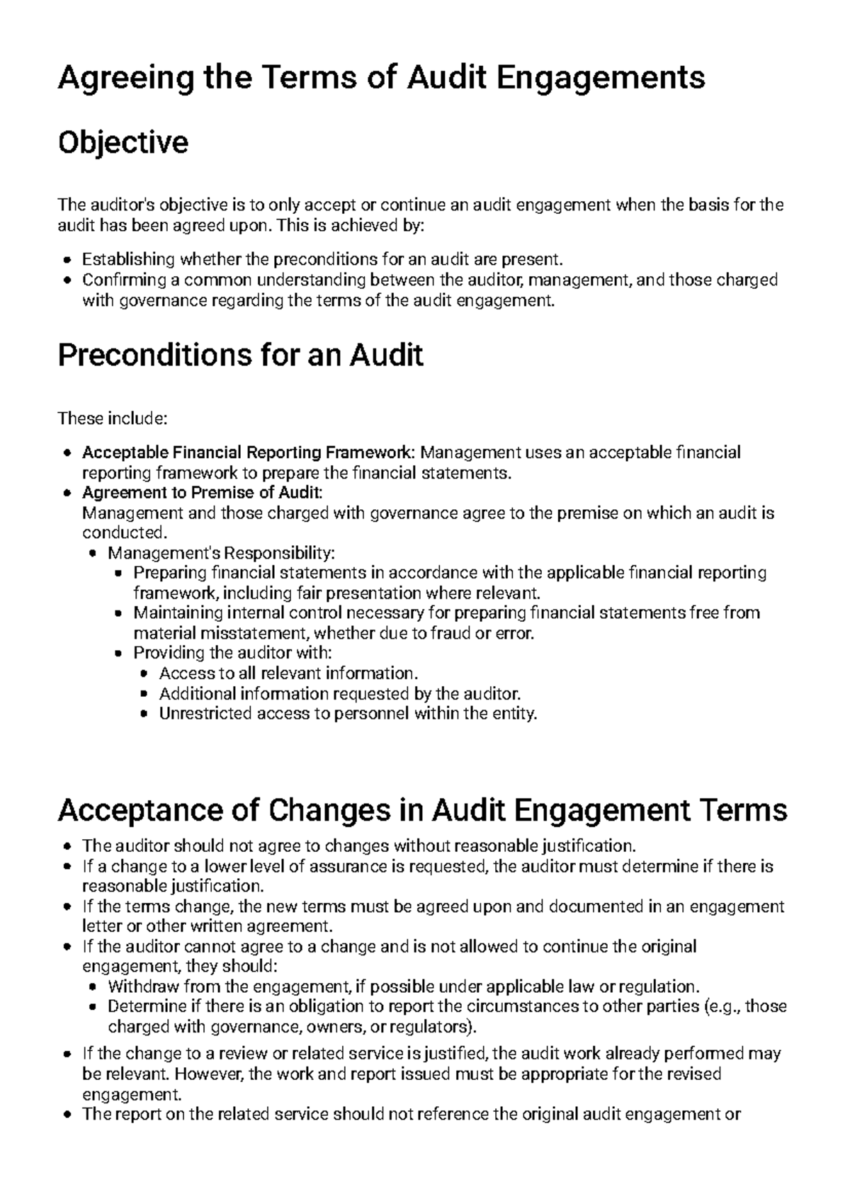 Audit Engagement Terms and Acceptance - Study Guide (ACCT 301) - Studocu