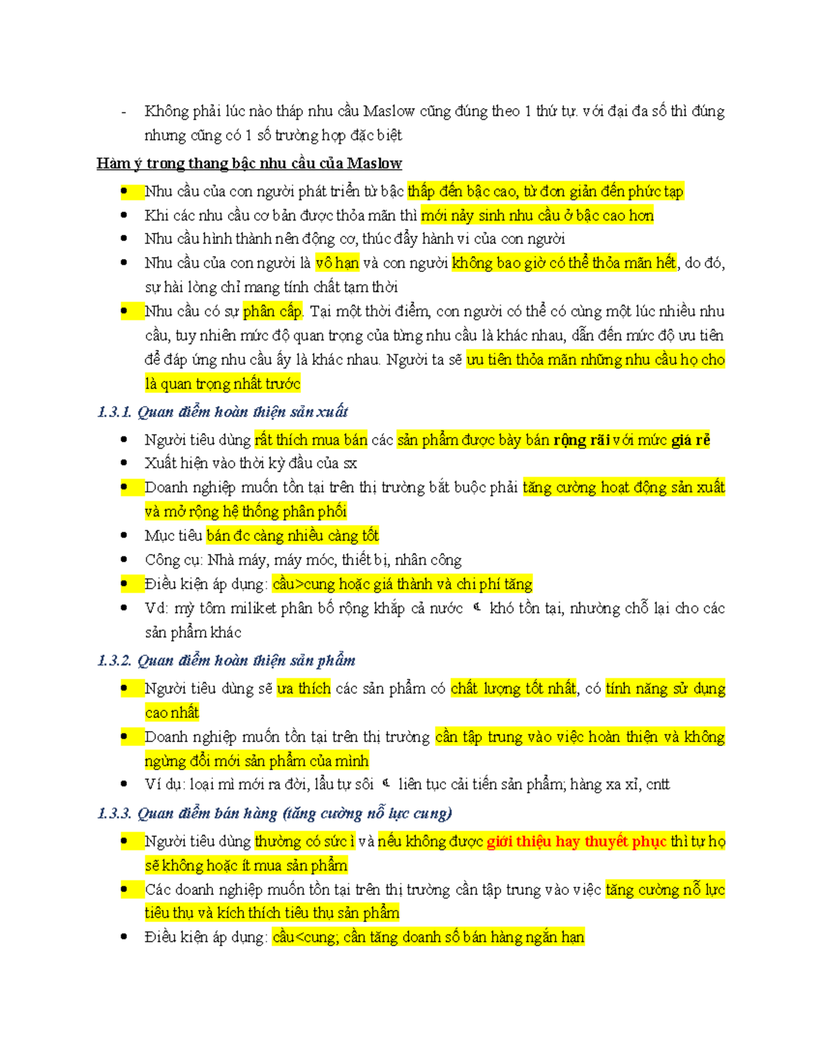 MKT 101: Nhu cầu Maslow và Các Quan Điểm Marketing Cơ Bản - Studocu