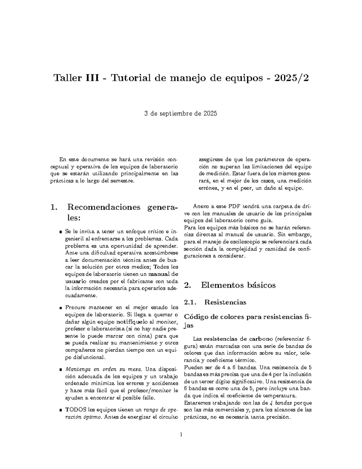 Tutorial de Manejo de Equipos de Laboratorio - Taller 3 Sept 2025 - Studocu