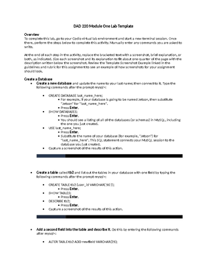 DAD 220 Project One - DAD 220 Project One Template Complete these steps as you work through the ...