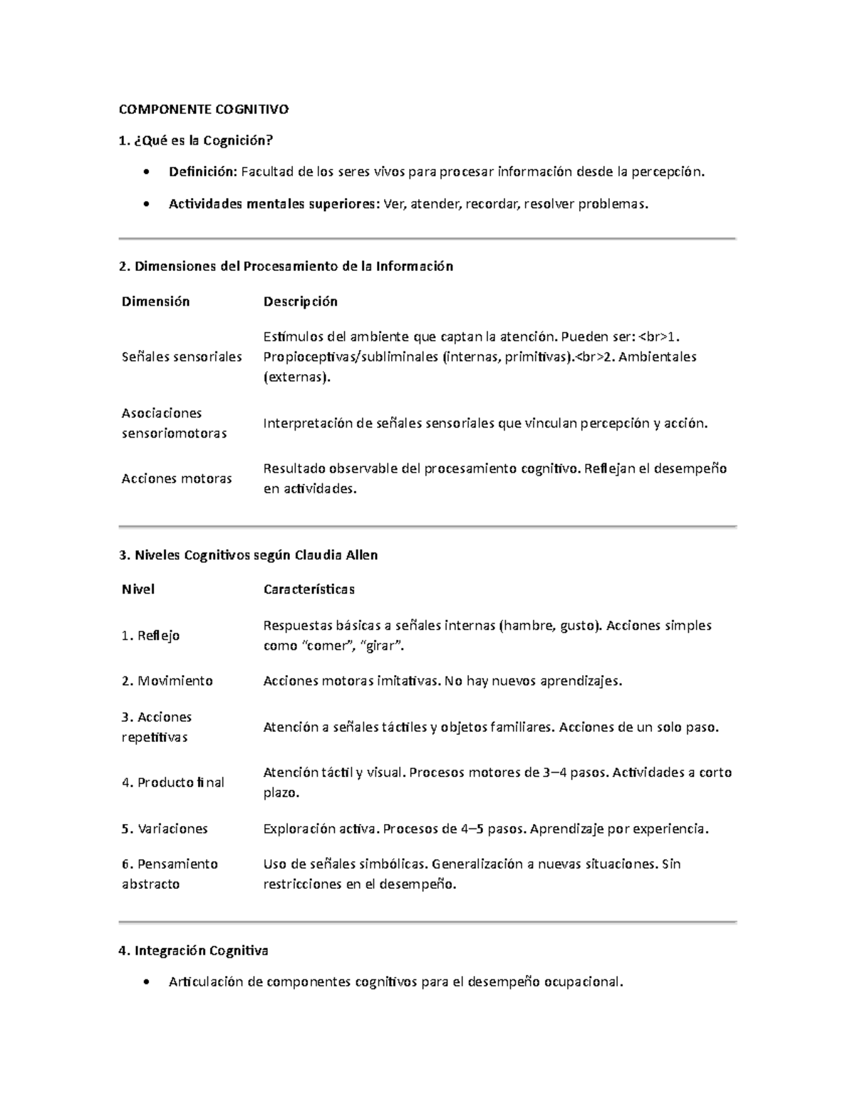 COMPONENTE COGNITIVO 1: Definición y Dimensiones de la Cognición - Studocu