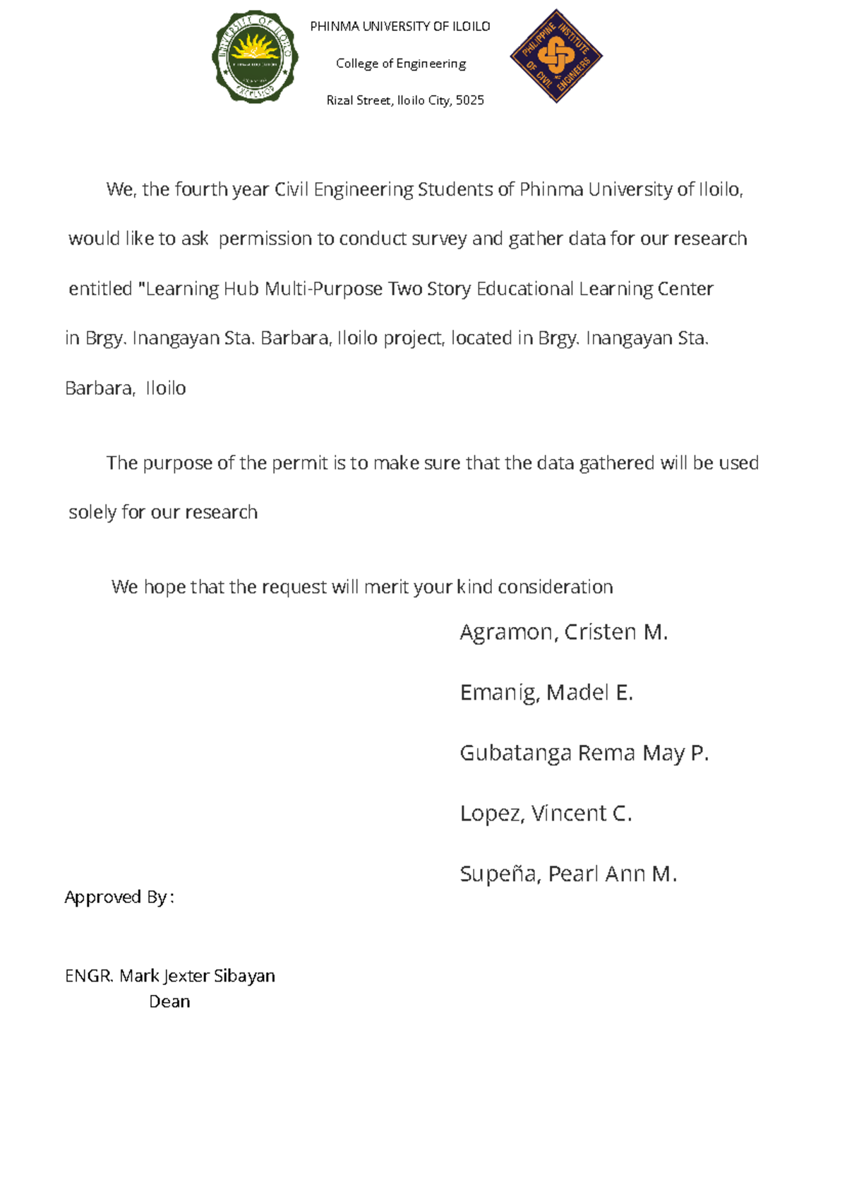 Black White Simple Blank Req Letter draft - We, the fourth year Civil ...