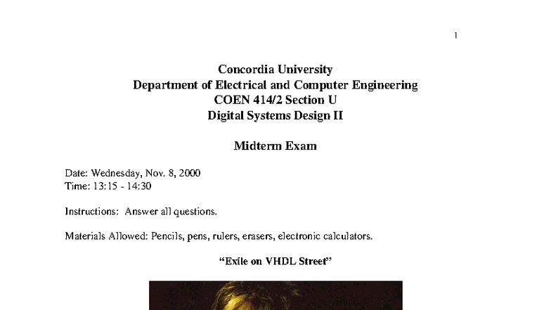 COEN Digital Systems Design II Midterm Exam - Fall 2000 - Studocu