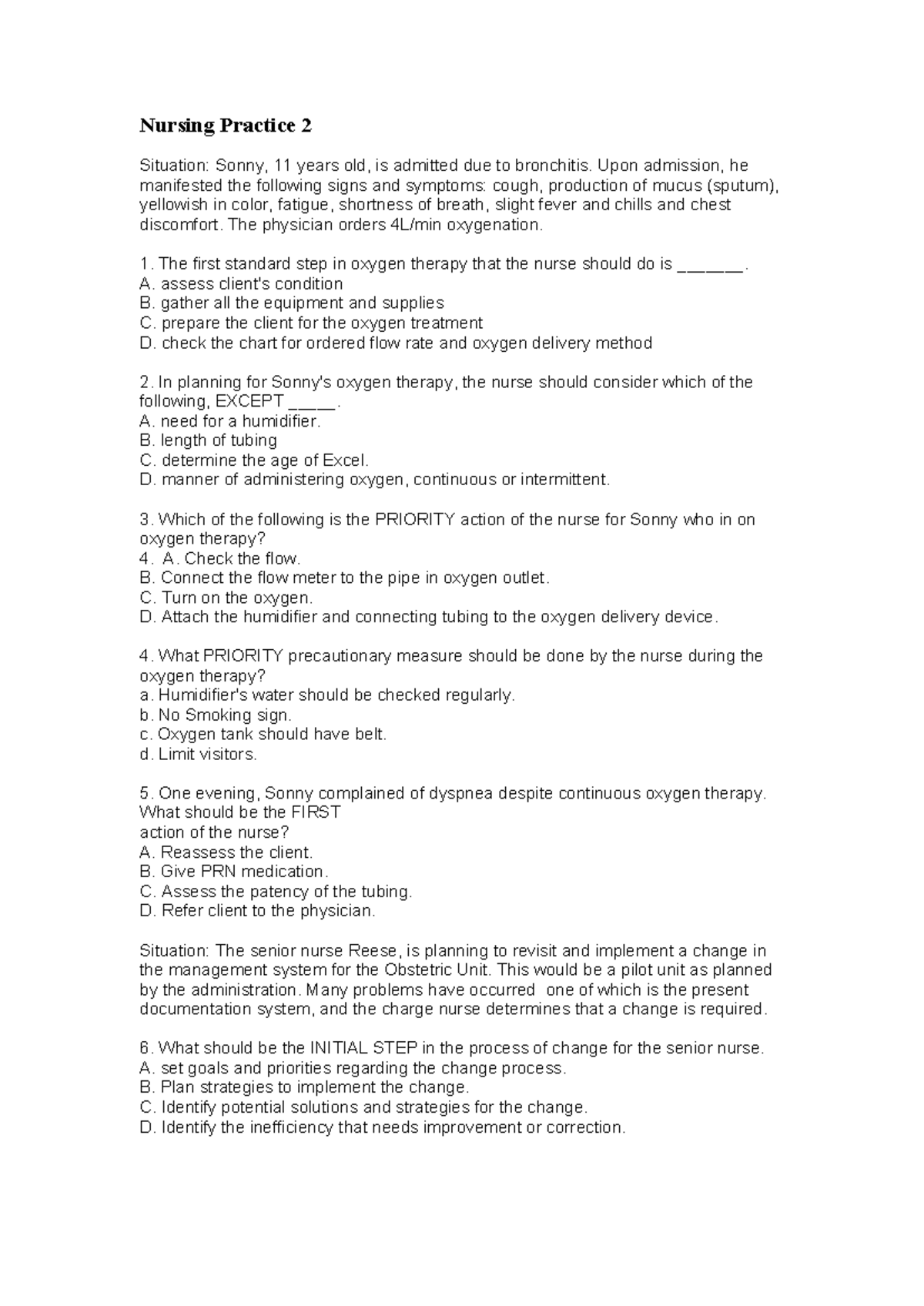 Nursing Practice 2: Exam Review for OB and Pediatric Care Techniques ...