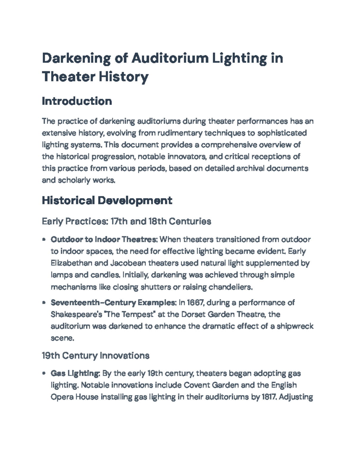 The Evolution of Auditorium Lighting in Theater History: A Study - Studocu