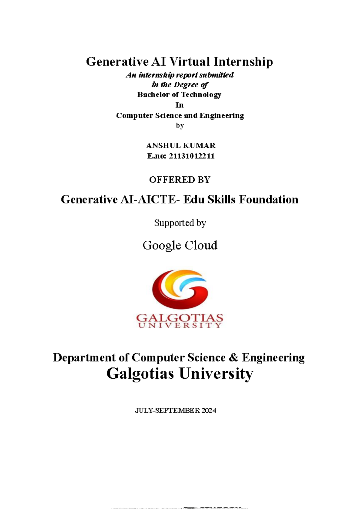 Final Report on Generative AI Internship (CS101) by Anshul Kumar - Studocu