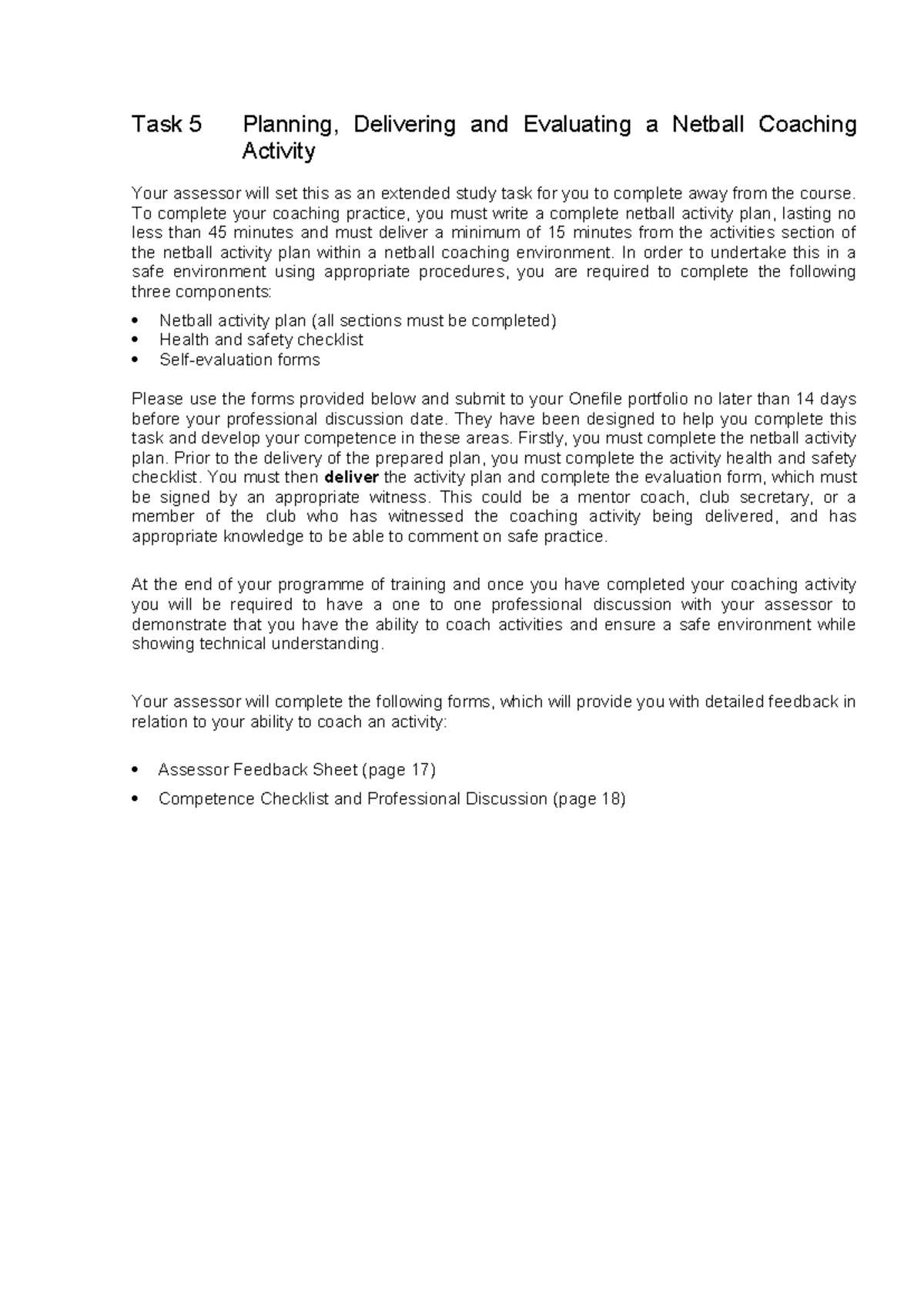 Netball Coaching Task 5: Planning, Delivering, and Evaluating - L1ACNBL ...